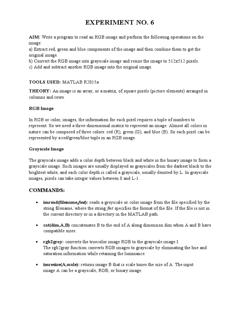 Experiment No 6 Aim Write A Program To Read An Rgb Image And Perform The Following Operations