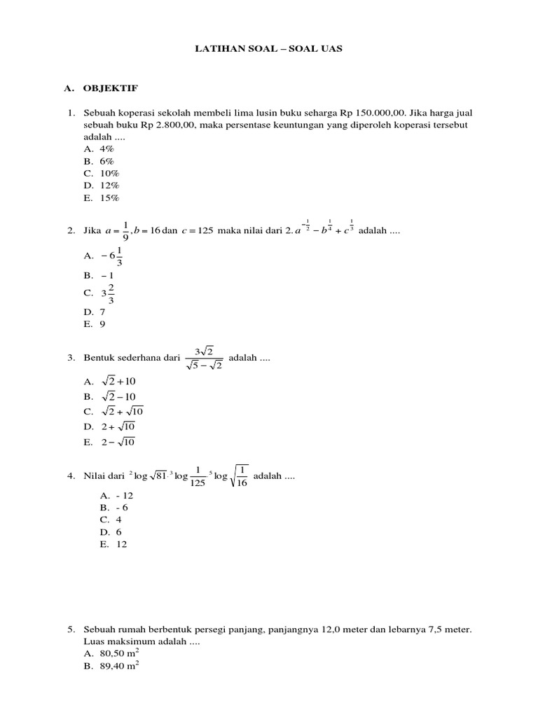 Latihan Soal Uas 2021 | PDF