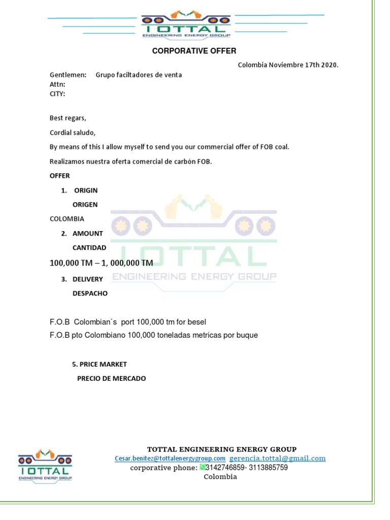 Colombian FOB Coal Offer Details | PDF | Silicon Dioxide | Sets Of ...