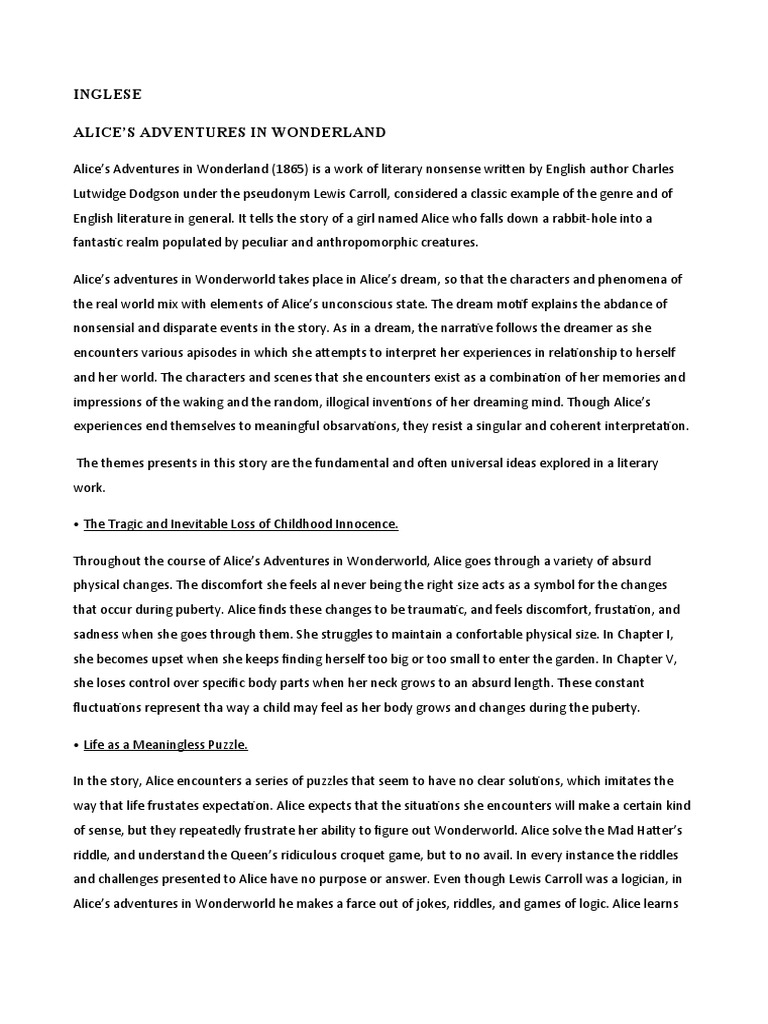 INGLESE - Alice's Adventures in Wonderland | PDF | Dream | Alice's ...