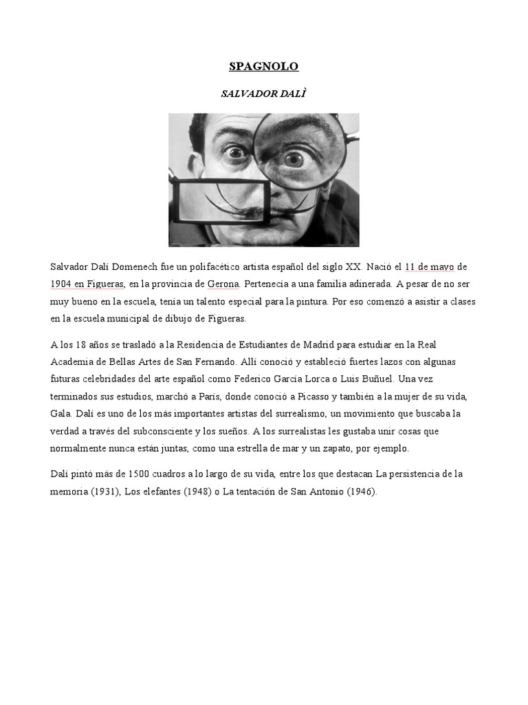 Salvador Dalí: Vida y Obras Surrealistas | PDF | Salvador Dalí ...