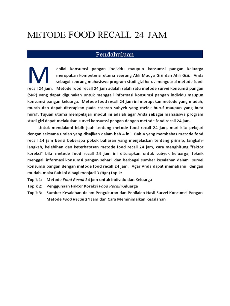 Metode Food Recall 24 Jam | PDF