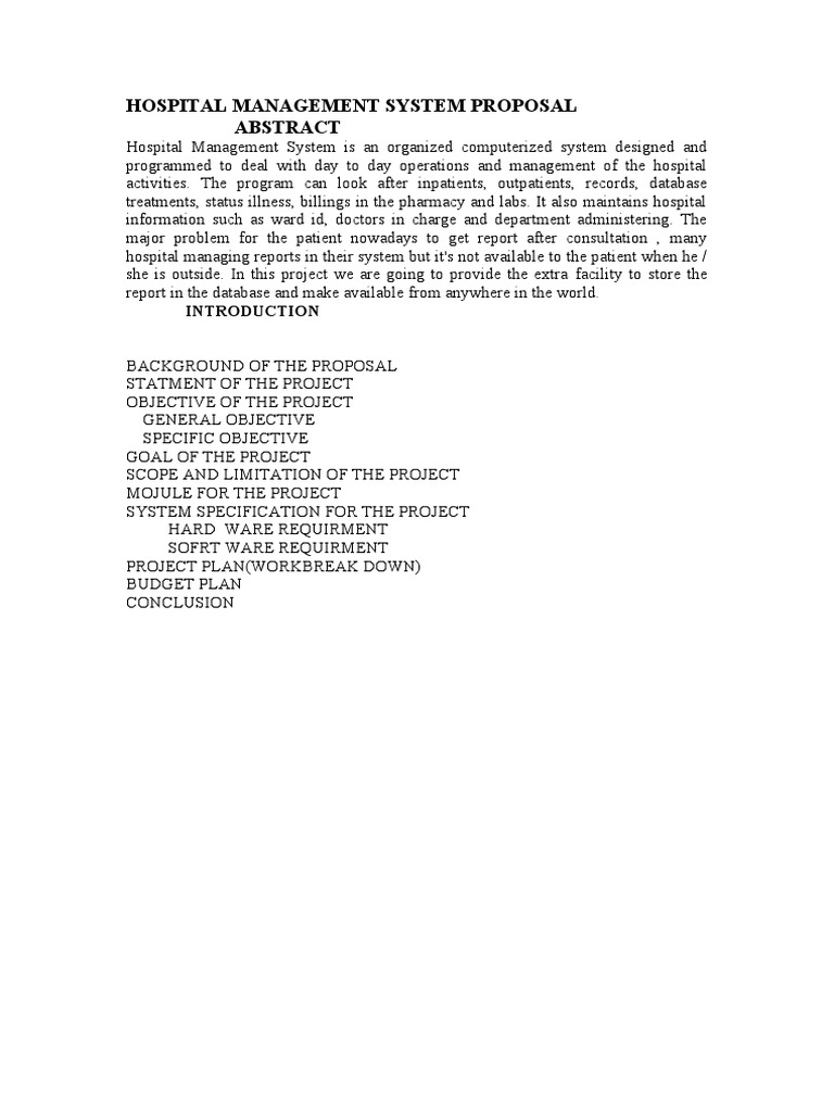 Hospital Management System Proposal Summary | PDF
