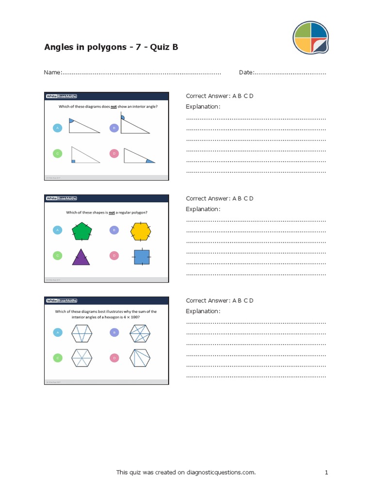 Angles in Polygons - 7 - Quiz B | PDF | Euclidean Plane Geometry ...