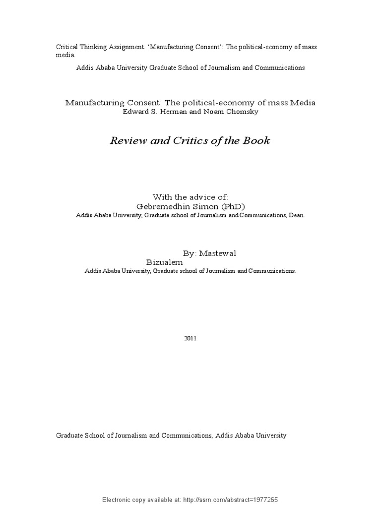 Review and Critics of The Book: Manufacturing Consent: The Political ...