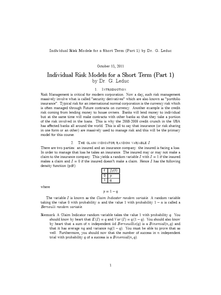 1 - Individual Risk Models For A Short Term (Part 1) | Download Free ...