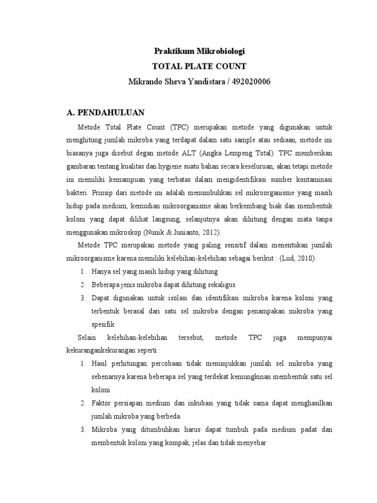 Metode Total Plate Count (TPC) untuk Menghitung Jumlah Bakteri | PDF