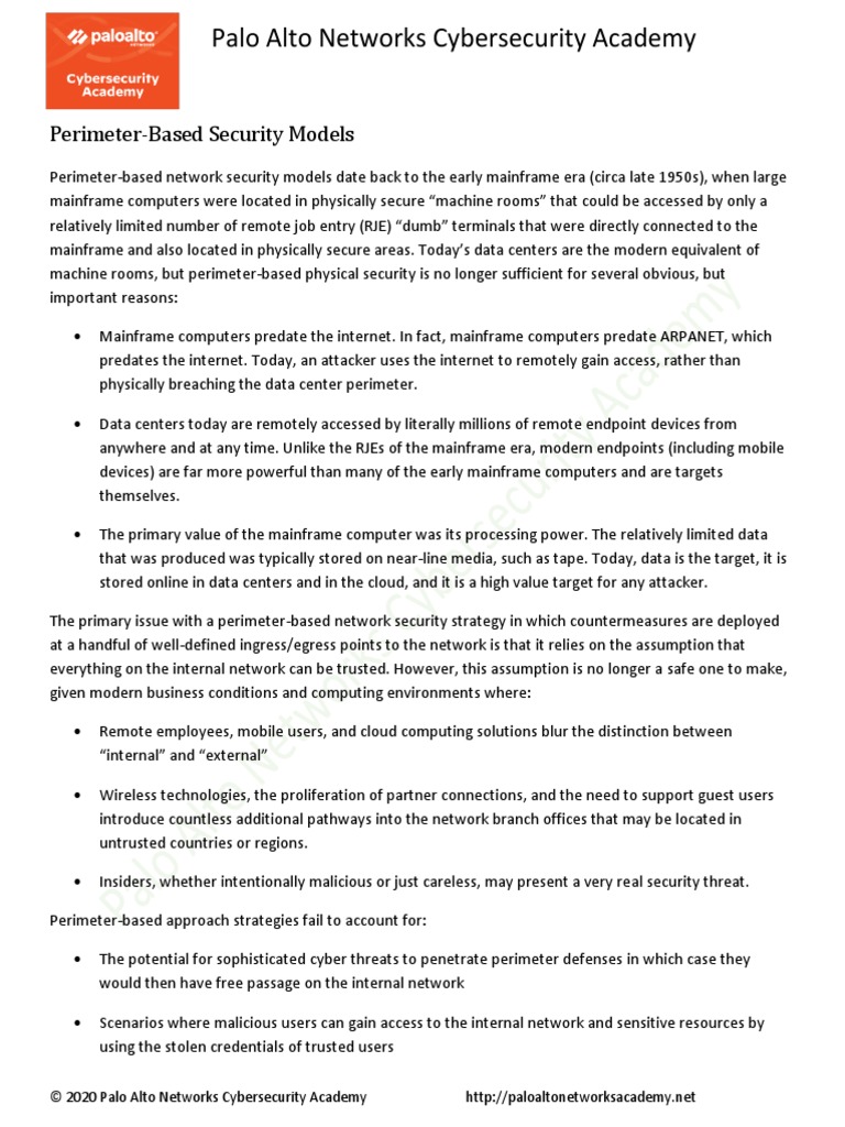 Palo Alto Networks Cybersecurity Academy: Perimeter-Based Security ...