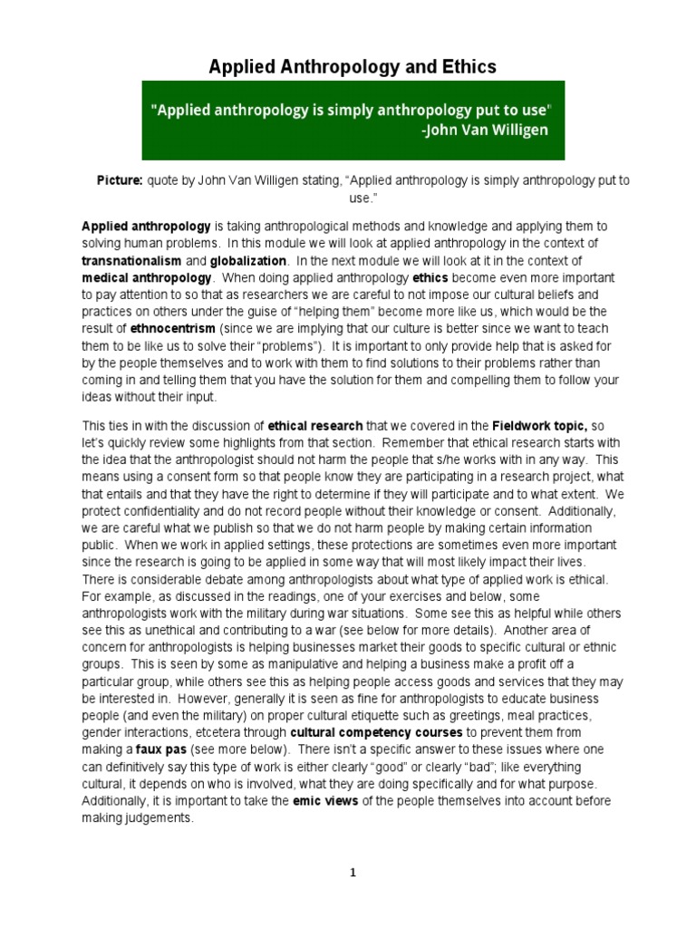 Applied Anthropology 2021-1 | PDF | Anthropology | Field Research