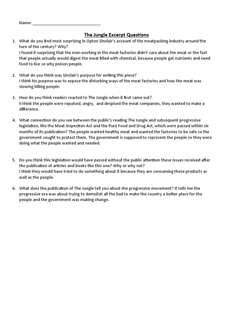 The Jungle Excerpt Questions | PDF