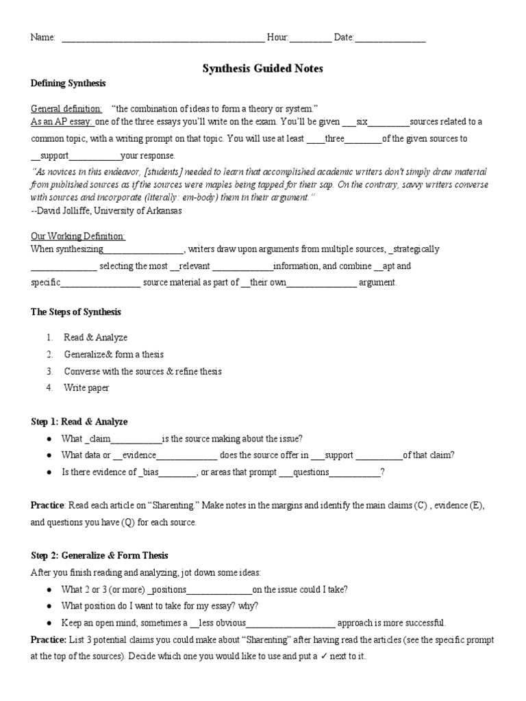 Guiding Students Through the Process of Synthesis: A Detailed Overview ...