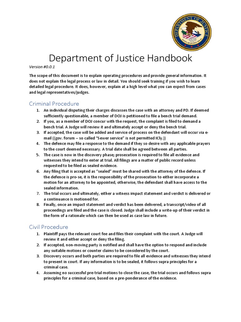 DOJ Roleplay Handbook Overview | PDF | Trials | Prejudice (Legal Term)