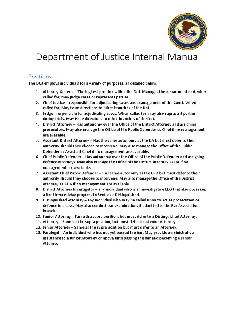 Department of Justice Internal Manual Role Play Game | PDF | District ...