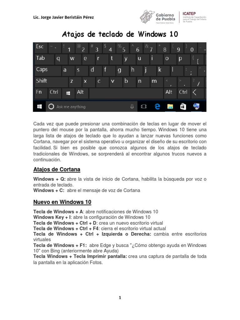 Atajos de Teclado de Windows 10 | PDF | Windows 10 | Ventana (informática)