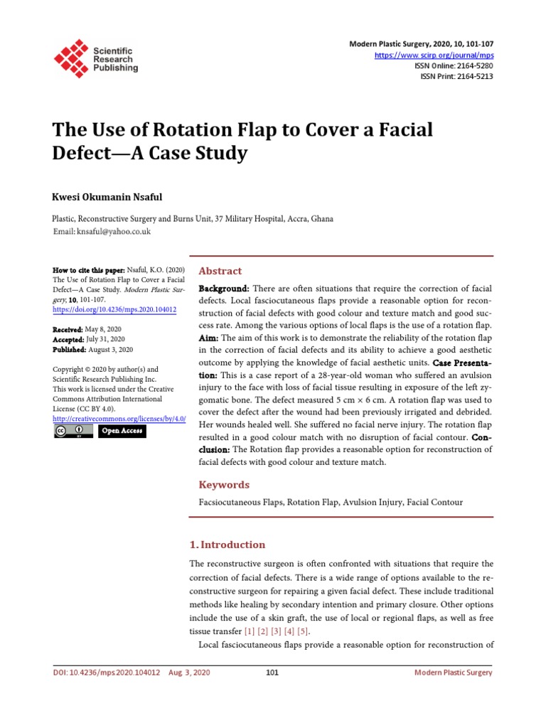 The Use of Rotation Flap To Cover A Facial Defect | PDF | Plastic ...