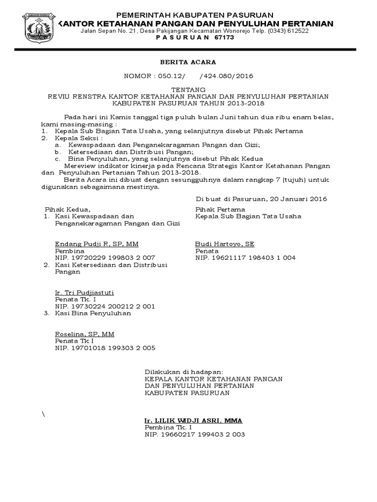 BERITA ACARA Review Renstra | PDF