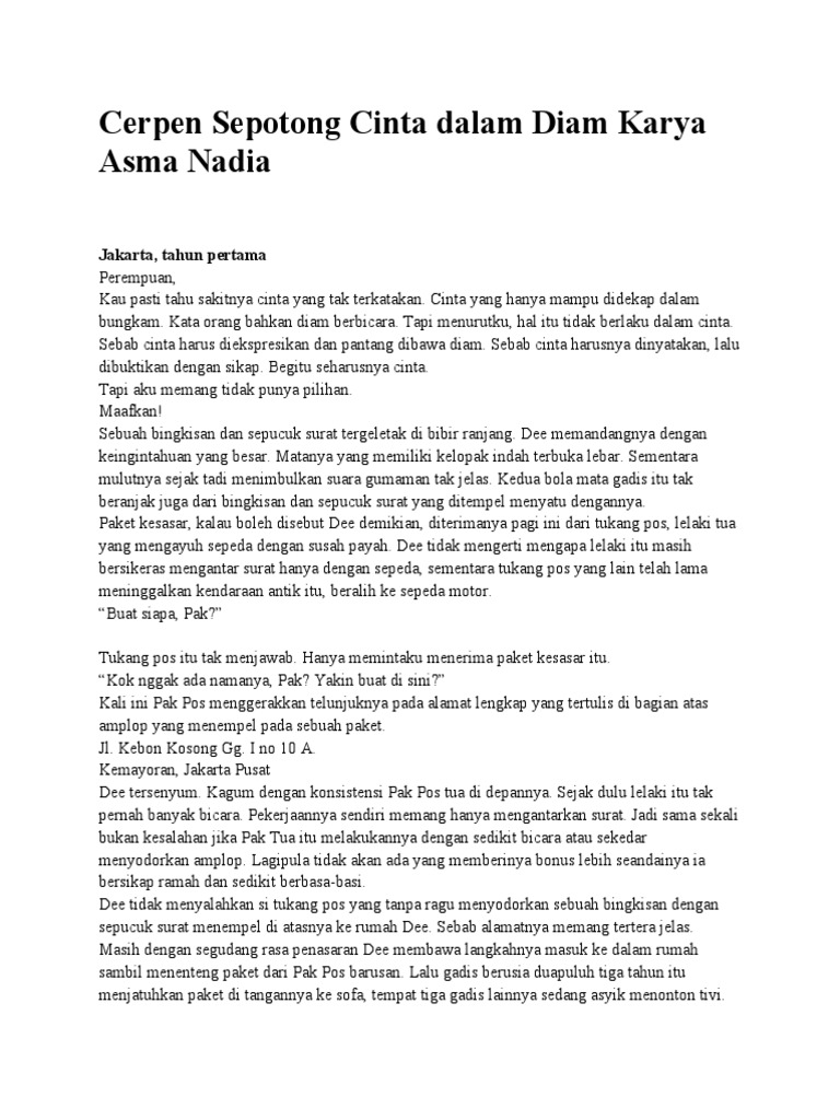 Cerpen: Sepotong Cinta dalam Diam | PDF | Fiksi Umum
