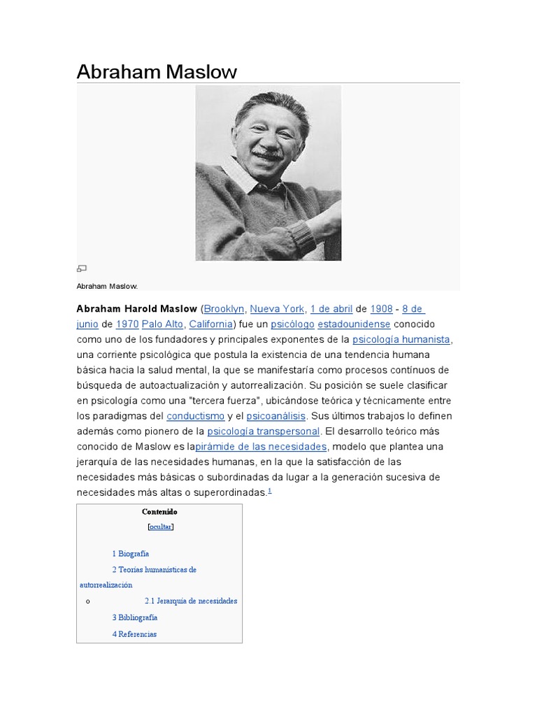 Abraham Maslow | PDF | Ciencias del comportamiento | Conceptos psicologicos