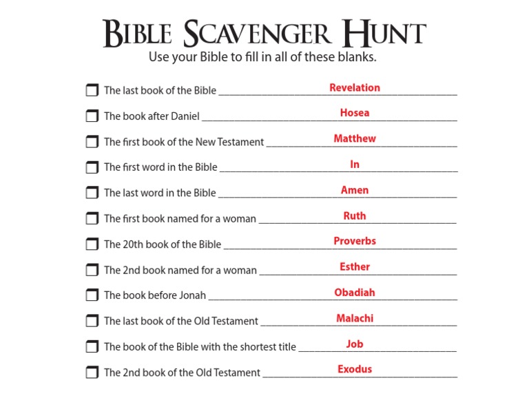 Bible Scavenger Hunt Answers | PDF