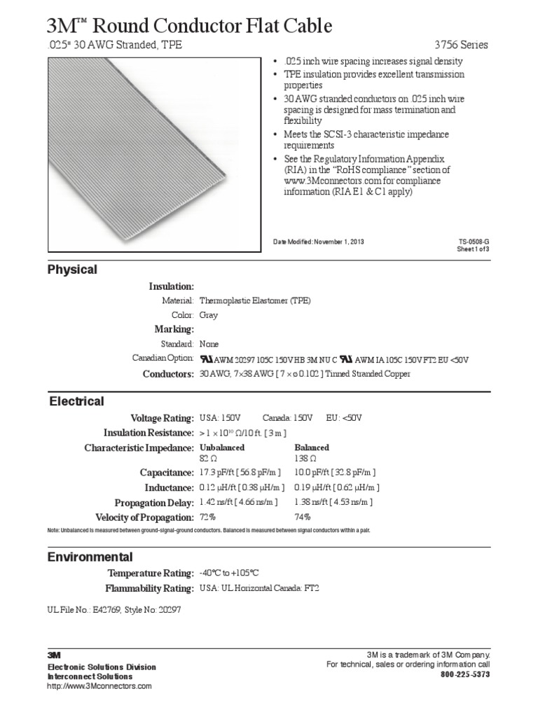 3M - Ribbon Cable - Data Sheet | PDF | Electrical Conductor | Insulator ...