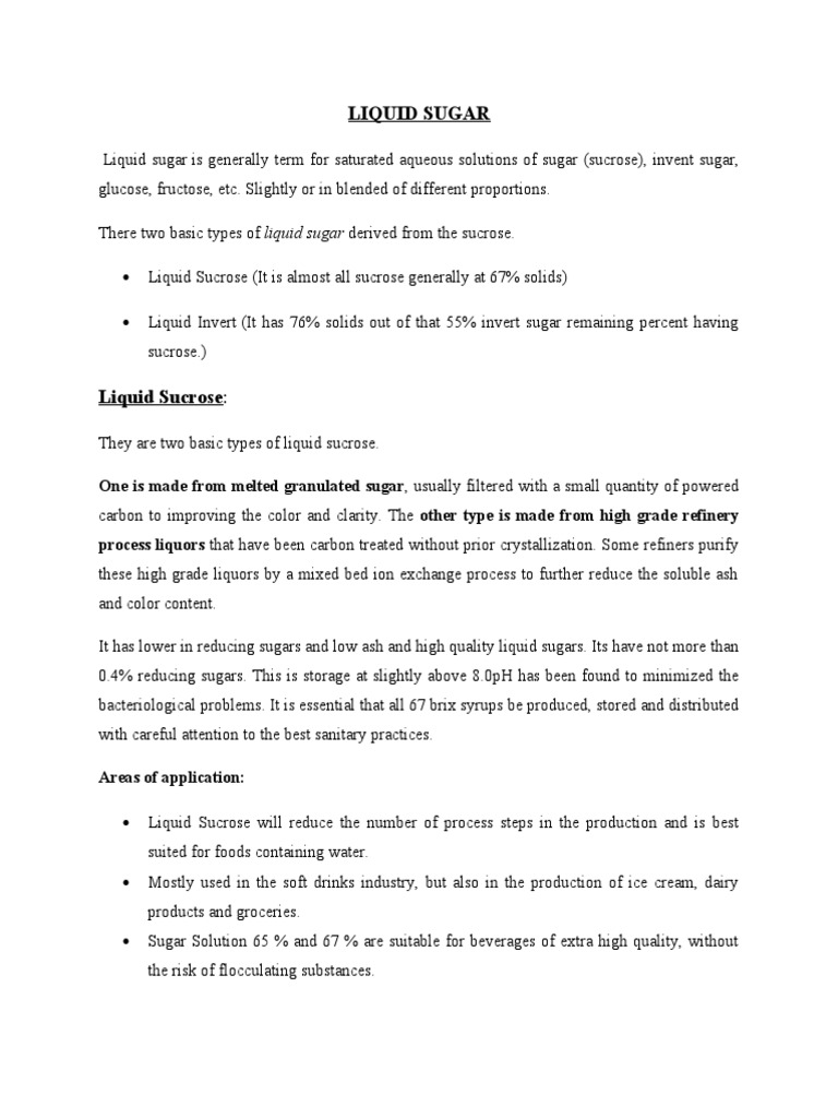 Liquid Sugar Types | PDF | Sucrose | Syrup
