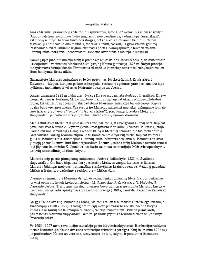 Konspektas Maironis 2021-03-05 | PDF