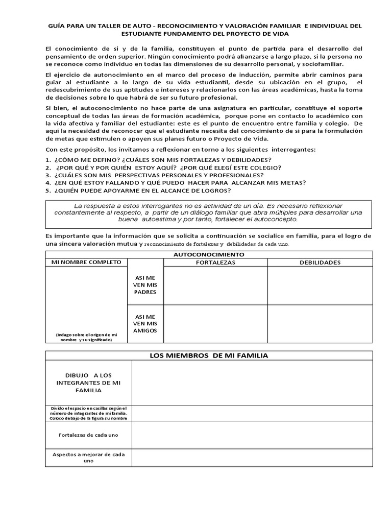 Taller de Autoconocimiento Estudiantil | PDF | Vida | Conocimiento