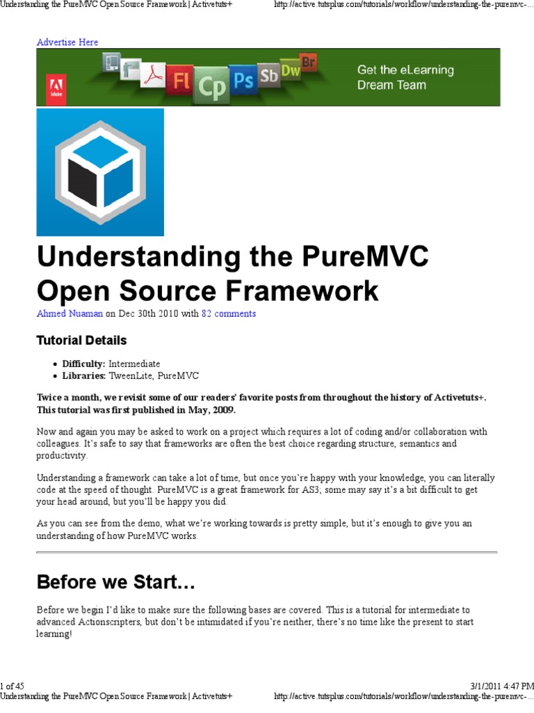 Understanding The Puremvc Open Source Framework Pdf Adobe Flash Class Computer Programming 