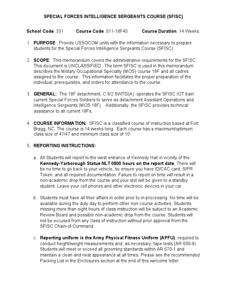 C1. Special Forces Intelligence Sergeants Course | PDF | Military ...