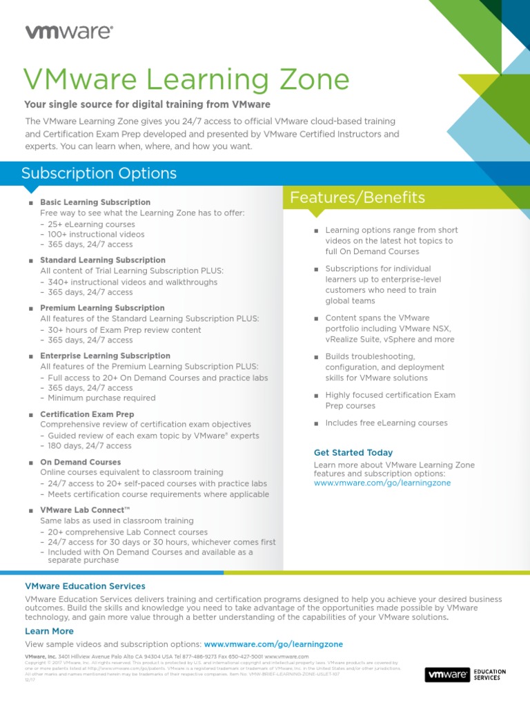 Vmware Learning Zone: Features/Benefits Subscription Options | PDF | Educational Technology ...