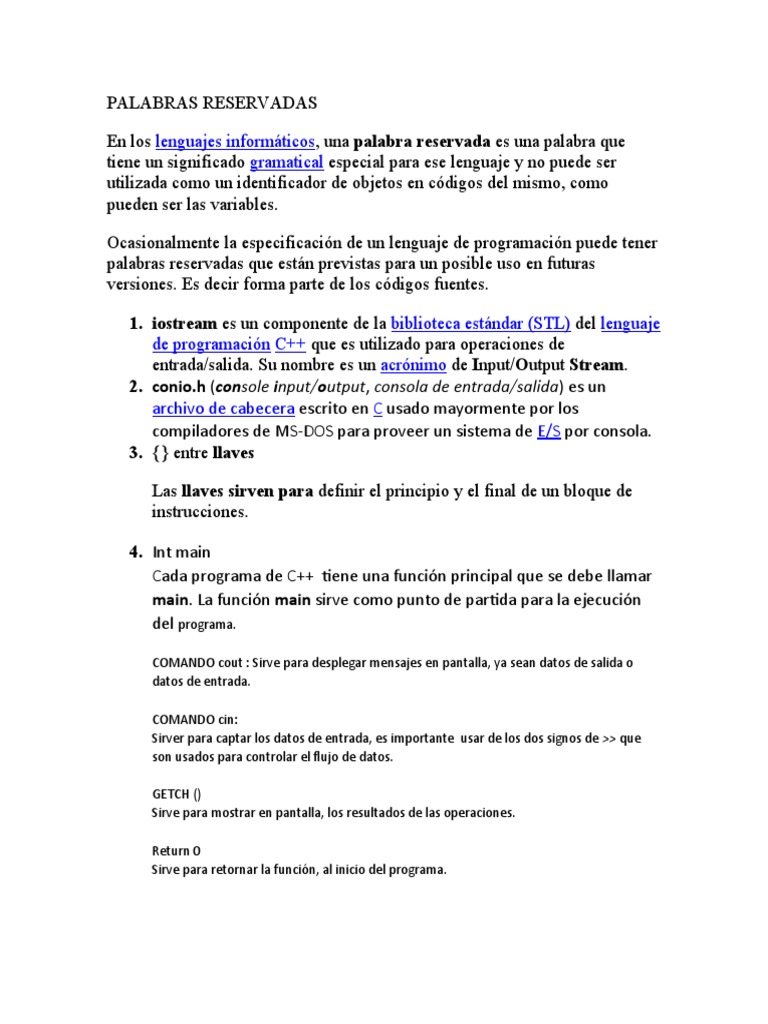 Palabras Reservadas | PDF