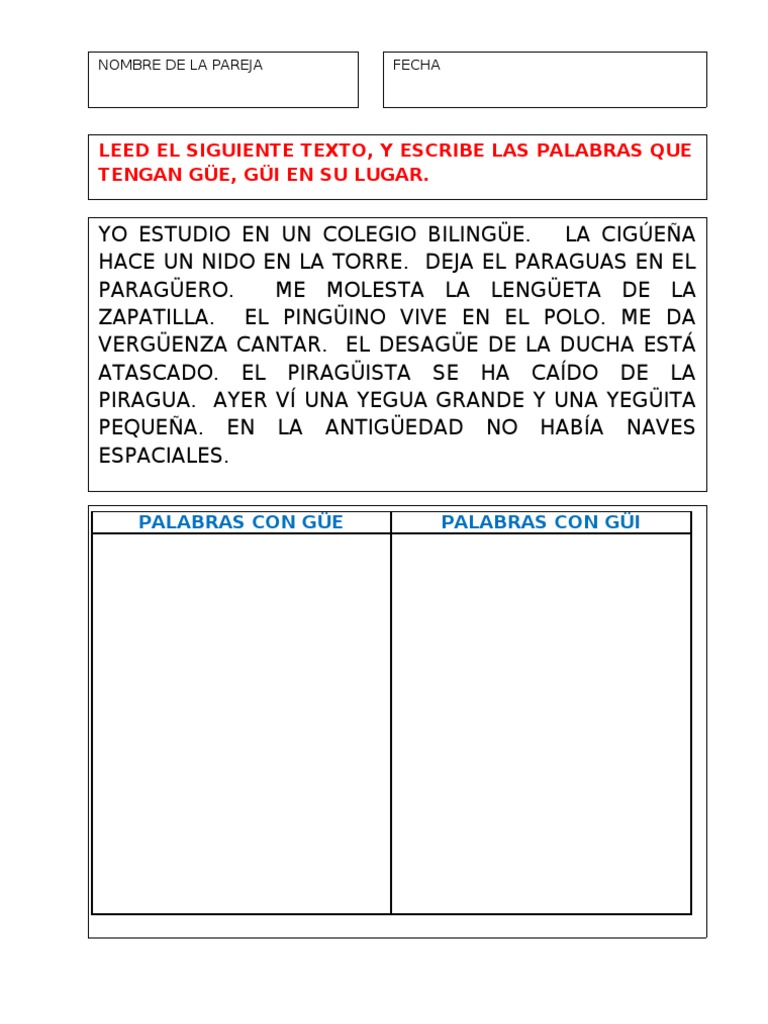 Palabras Güe, Güi | PDF