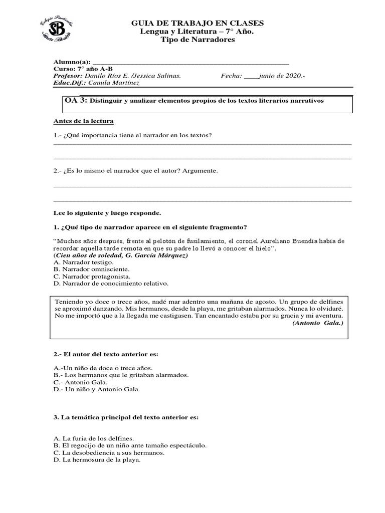 Guia de 7mo TIPOS DE NARRADOR | PDF | Sherlock Holmes