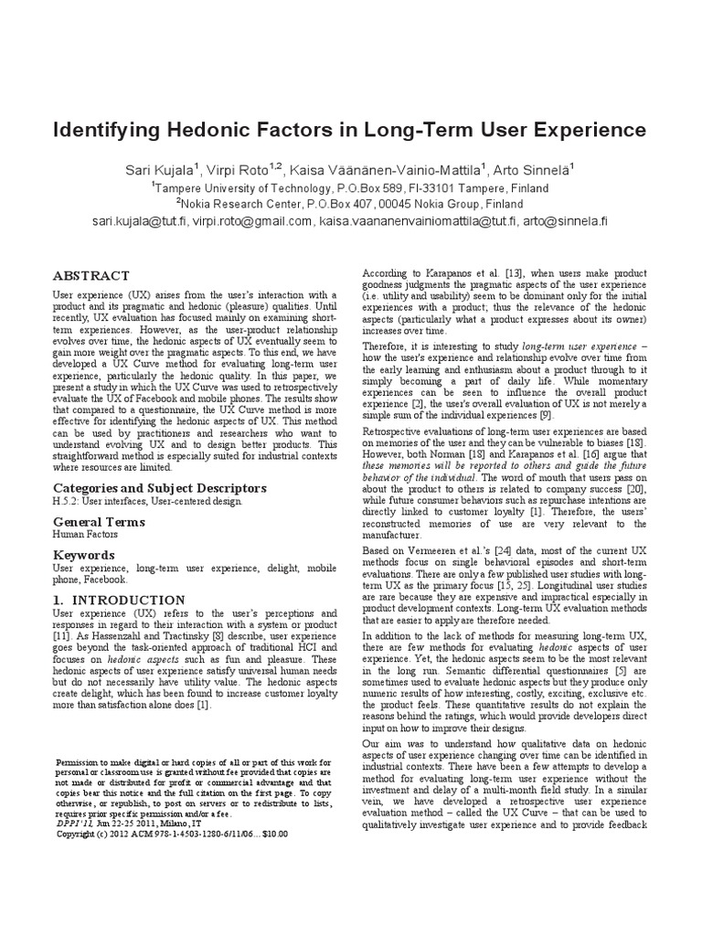 Identifying Hedonic Factors in Long-Term User Experience | PDF | User ...