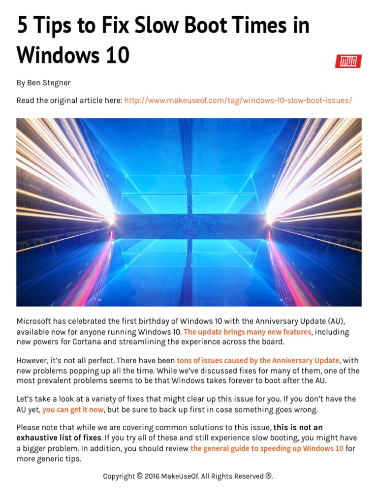 5 Tips To Fix Slow Boot Times in Windows 10 | PDF | Windows 10 ...