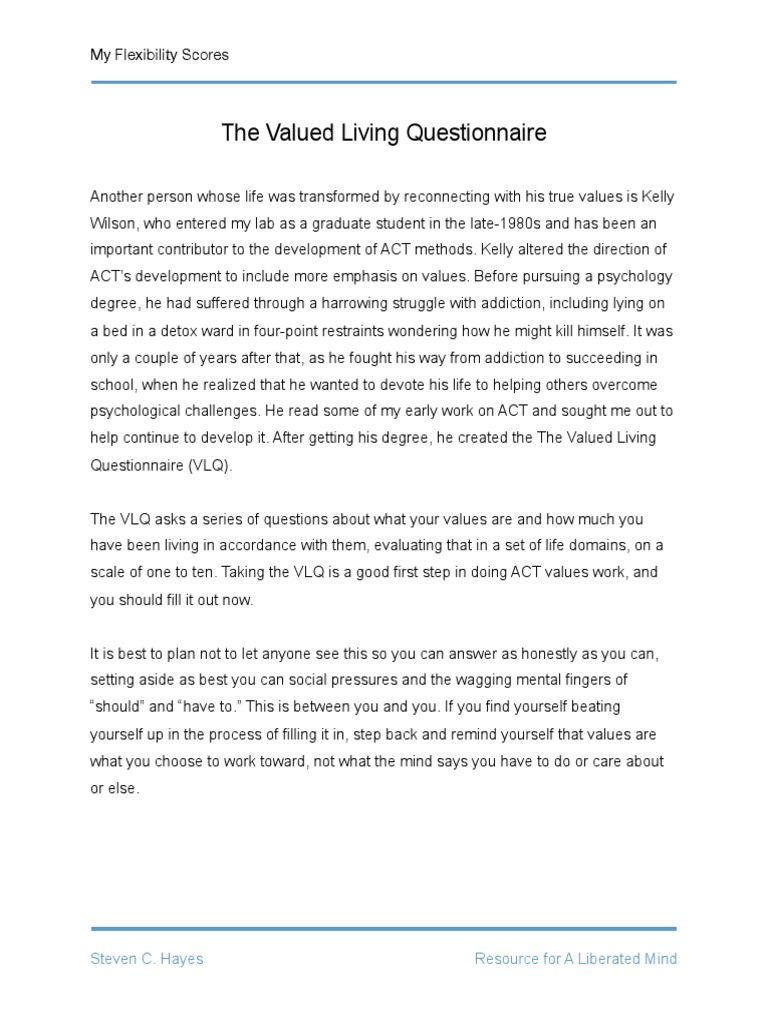 Valued Living Questionnaire Overview | PDF | Applied Psychology ...