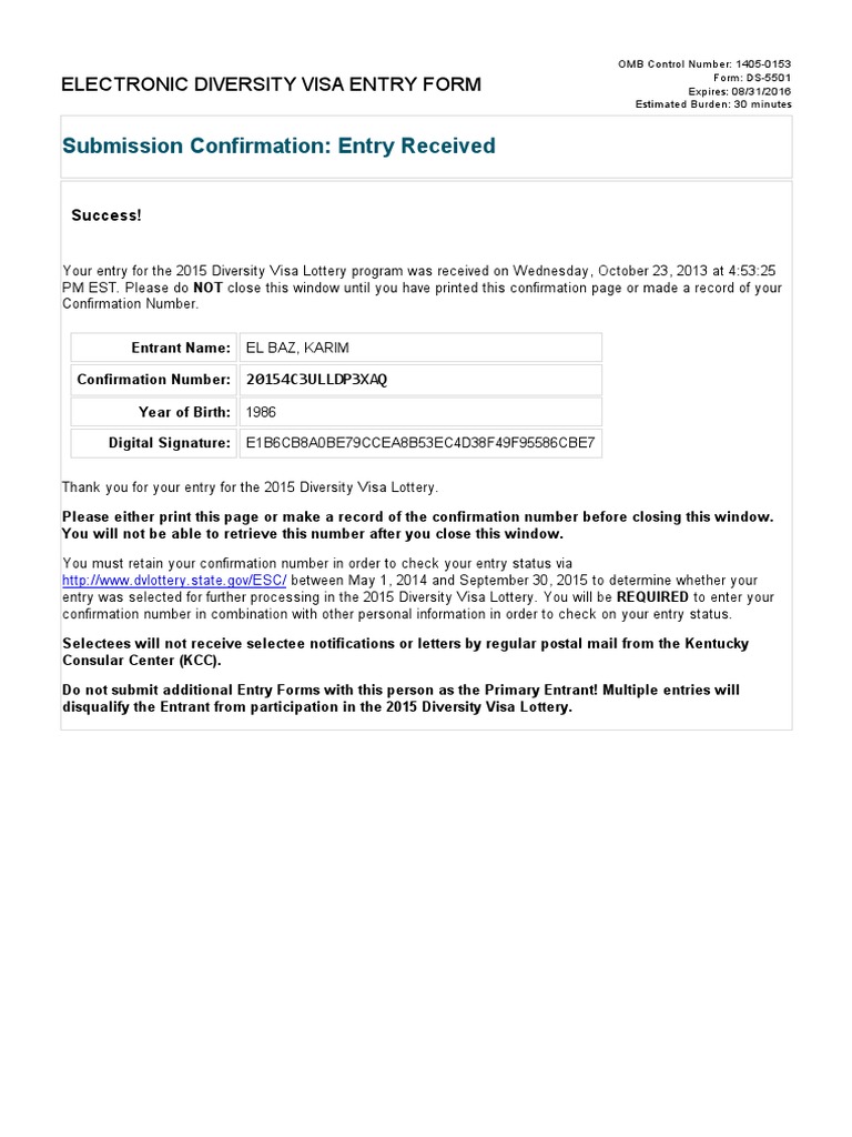 Electronic Diversity Visa Lottery | PDF