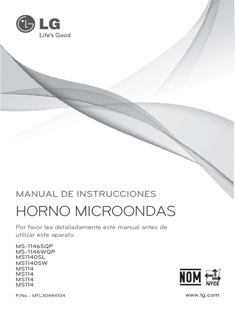 LG MS-1146SQP Manual de Usuario | PDF | Enchufes y tomas de corriente alterna | Alimentos