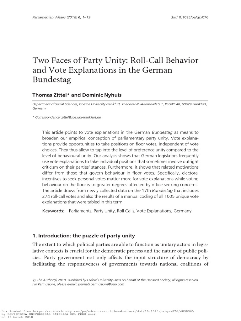 Two Faces of Party Unity | PDF | Voting | Government