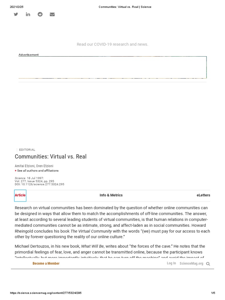 Communities - Virtual vs. Real - Science | PDF | Online And Offline ...