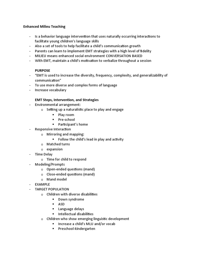Enhanced Milieu Teaching | PDF | Vocabulary | Communication