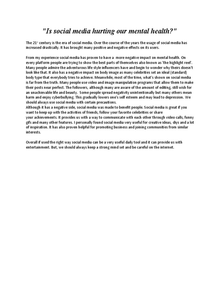 Is Social Media Hurting Our Mental Health | PDF