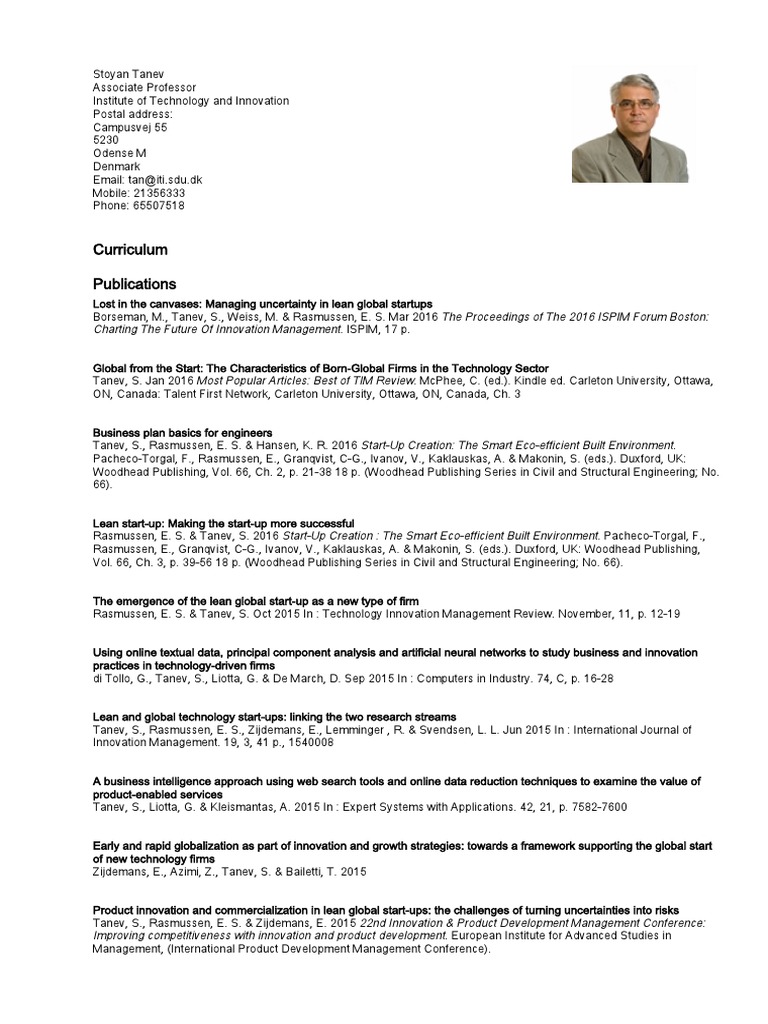 Stoyan Tanev Public CV | Download Free PDF | Startup Company | Small ...