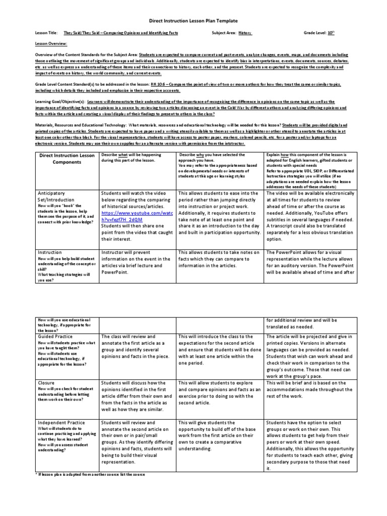 Eduu 512 Direct Instruction Lesson Plan Template2 | PDF | Lesson Plan ...