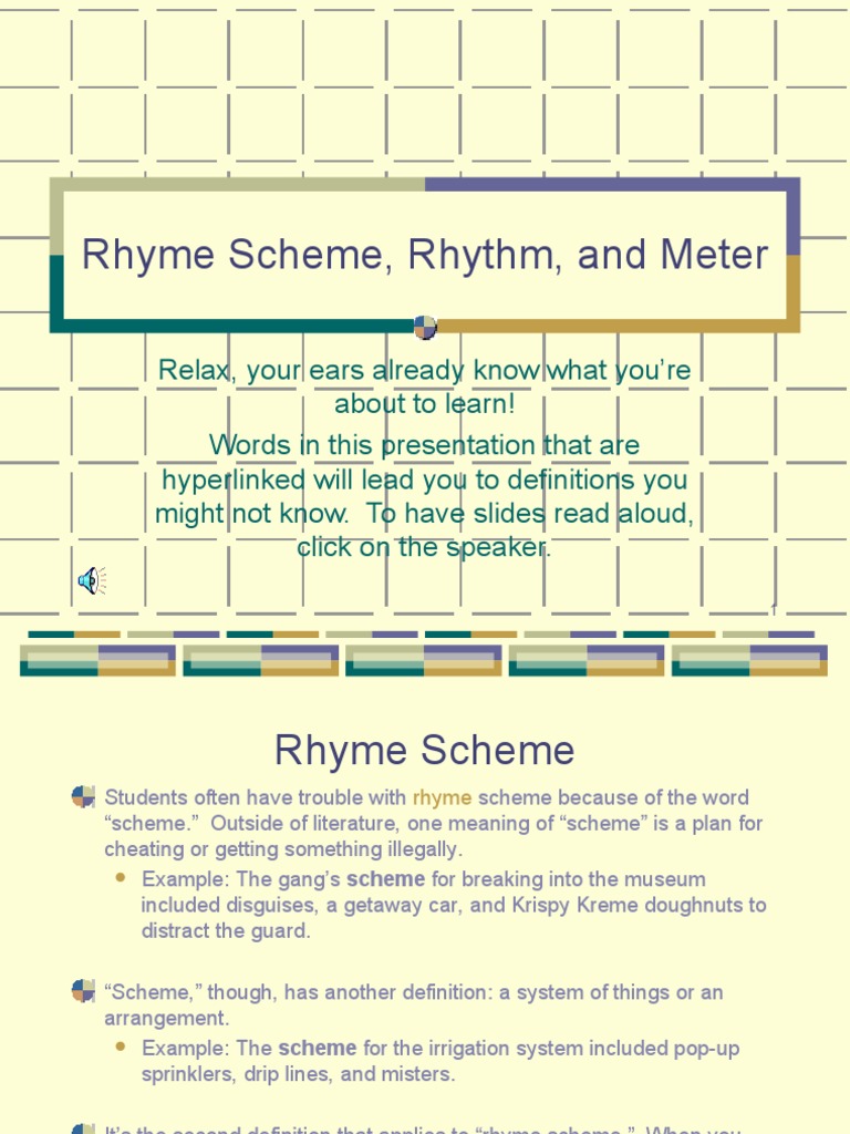 Rhyme Scheme, Rhythm, and Meter | PDF | Metre (Poetry) | Poetry