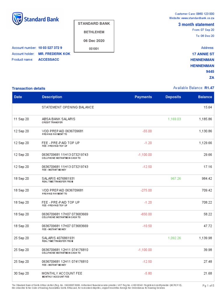 17 Annie ST Hennenman Hennenman 9445 ZA: Standard Bank | PDF | Prepaid ...