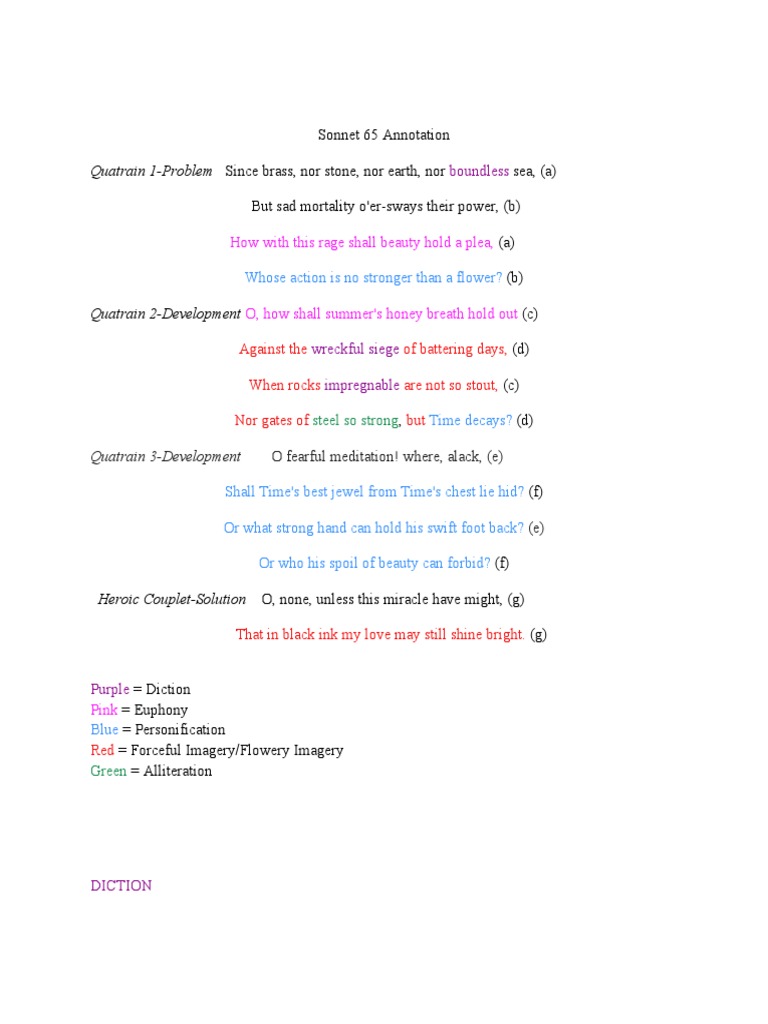 Sonnet 65 Annotation | PDF | Stanzaic Form | Poetry