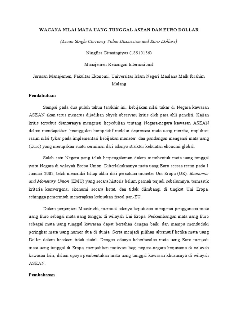 Ningfira Gitaningtyas - 18510156 - WACANA NILAI MATA UANG TUNGGAL ASEAN ... Ningfira Gitaningtyas - 18510156 - WACANA NILAI MATA UANG TUNGGAL ASEAN ...