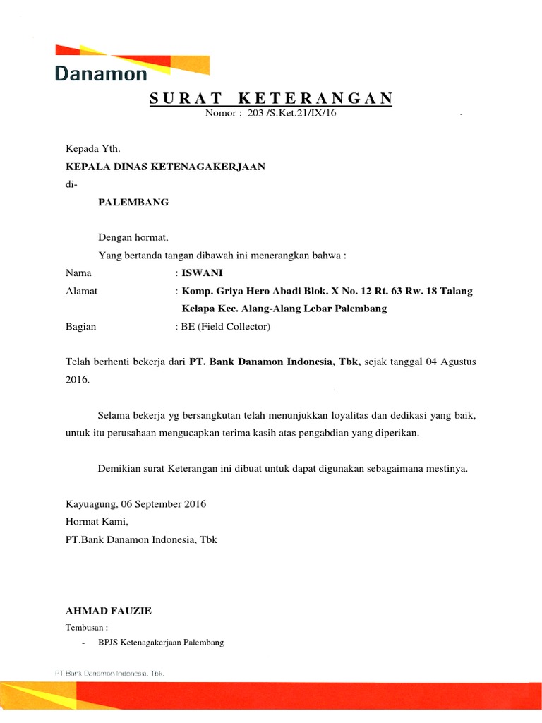 Surat Bank Danamon | PDF