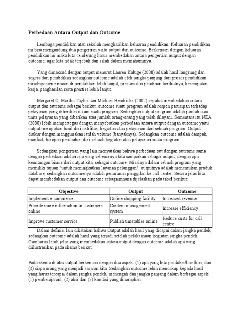 Output Vs Outcome | PDF